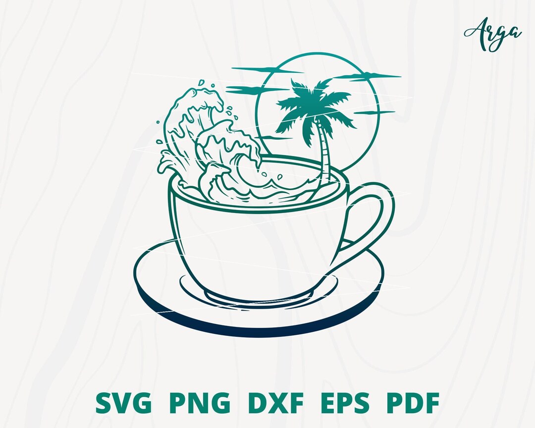 Wave Svg, Beach Svg, Beach in Coffee Cup Illustration, Wave Scene Svg ...