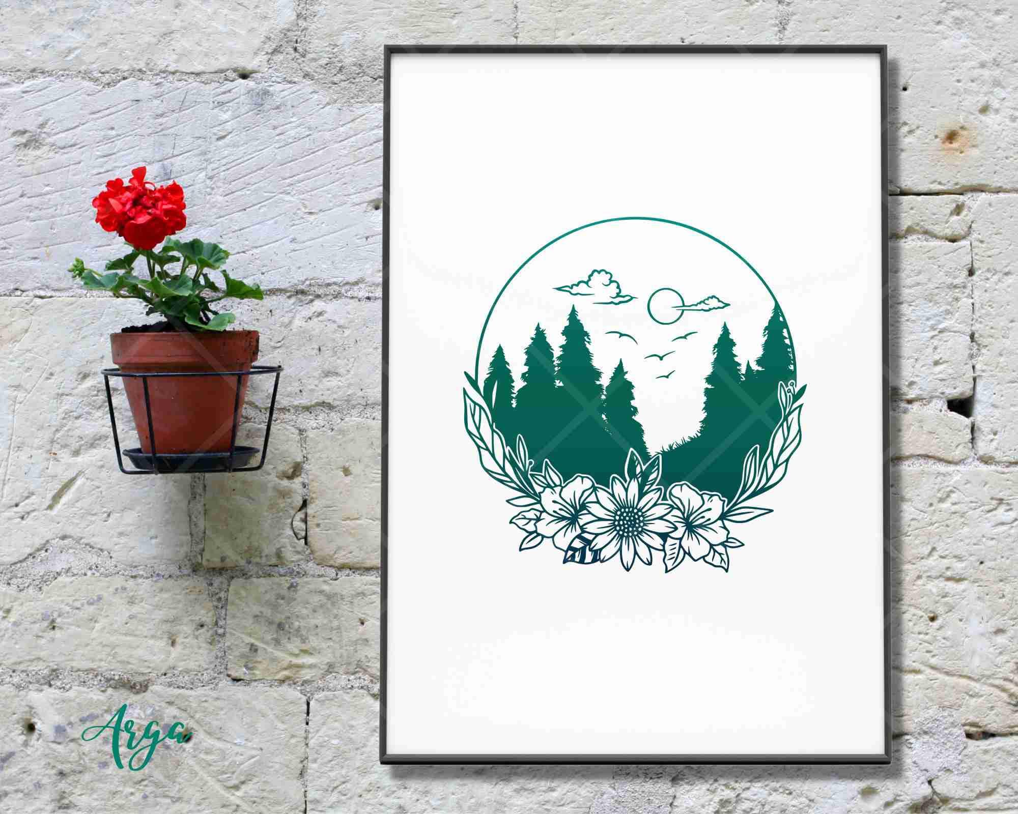 Pine Forest Svg Forest in Flower Frame Forest Scene SVG - Etsy