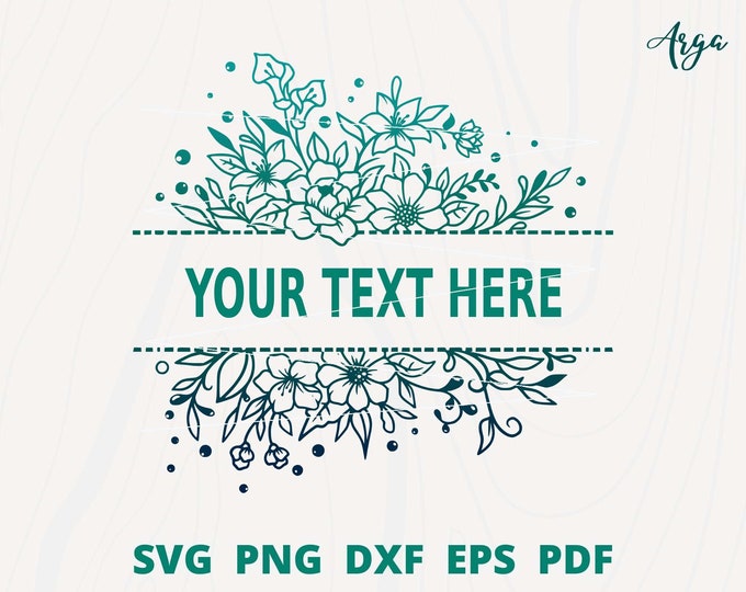 Floral Split Frame Svg, Line Drawing, Hand-drawn, Split Monogram Frame ...