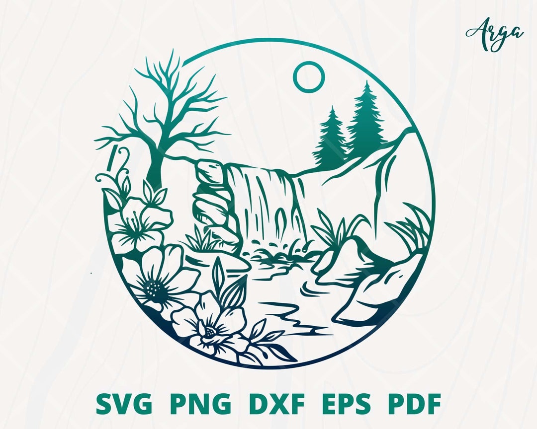 Waterfall Svg, Waterfall Scene Svg, Waterfall Wall Decor, Waterfall ...