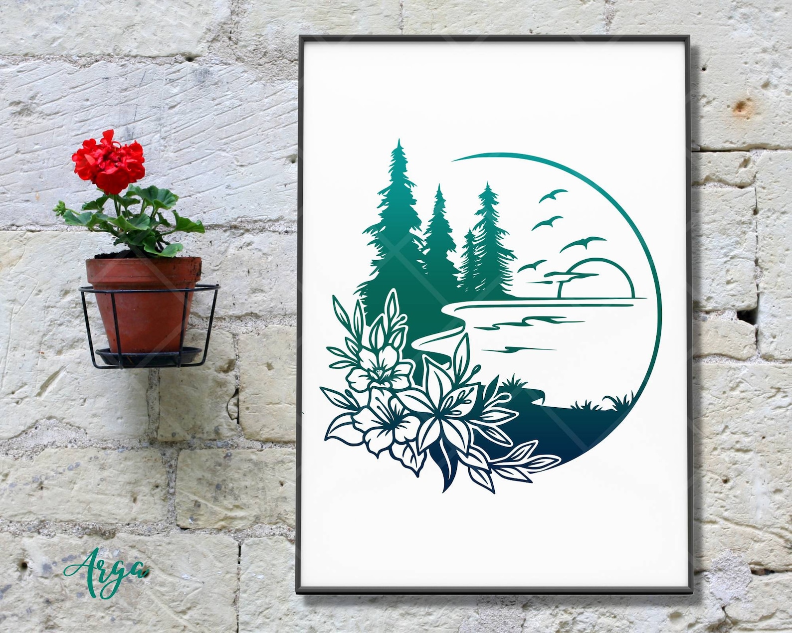Lake SVG Files Lake With Flower Svg Lake Scene Svg Lake - Etsy