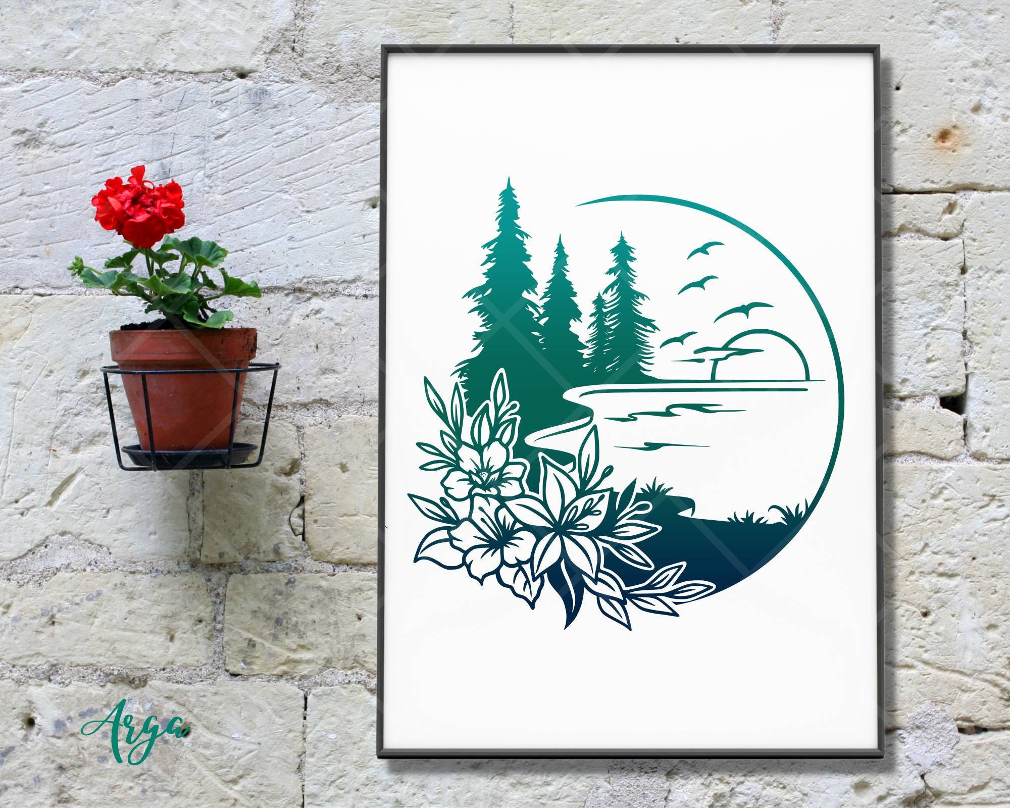 Lake SVG Files, Lake With Flower Svg, Lake Scene Svg, Lake Sublimation ...