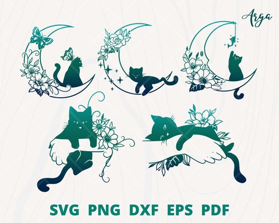 Cat Svg Bundle Cat in the Moon Svg Cat With Flower Crescent - Etsy UK