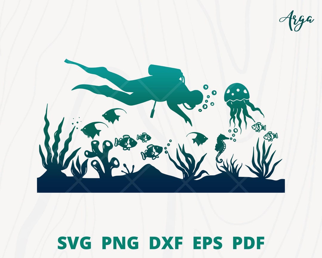 Scuba Diving Svg, Scuba Svg, Underwater Scene Svg, Diver Svg, Under Sea ...
