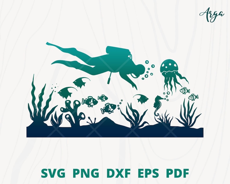 Scuba Diving Svg Scuba Svg Underwater Scene Svg Diver Svg - Etsy