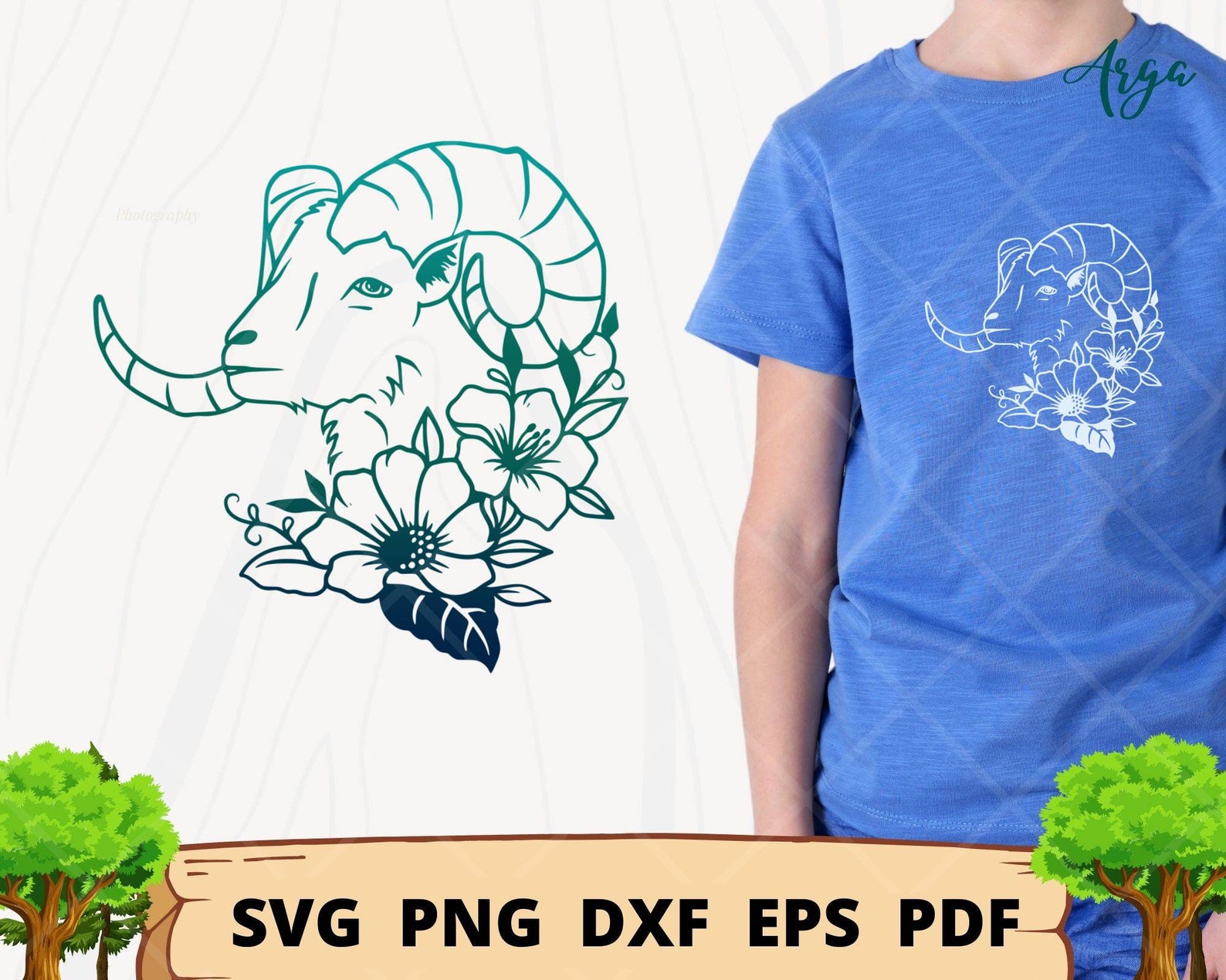 Ram Head With Flower Svg Ram Svg Floral Ram Logo Horn Svg - Etsy