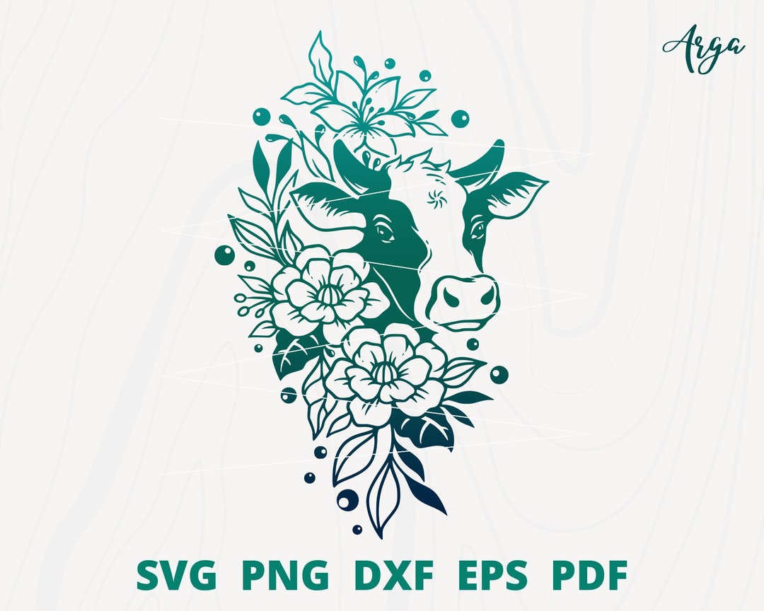 Floral Cow Svg, Cow Svg, Cow Head Svg, Cow Head With Flower, Animal Svg ...