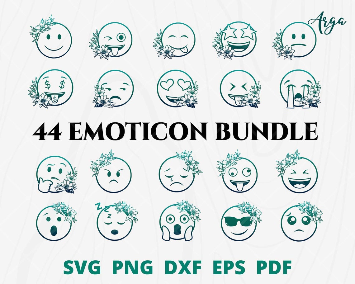 44 Emoticon Bundle SVG, Floral Emoji Svg, Floral Emoticon Svg, Emoji ...
