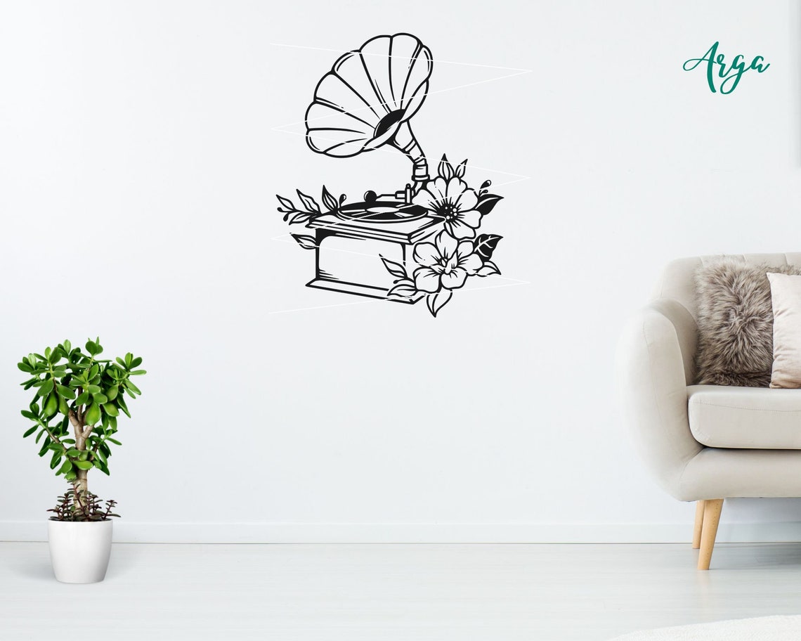 Gramophone Svg Flower Gramophone Floral Phonograph Svg - Etsy