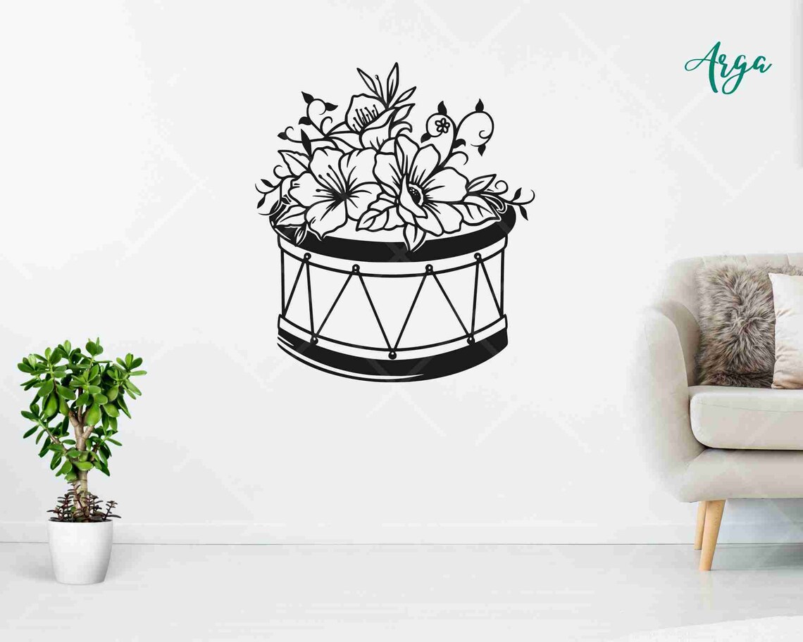Drum With Flower Svg, Drum Wall Decor, Music Instrument Svg, Drum Png ...