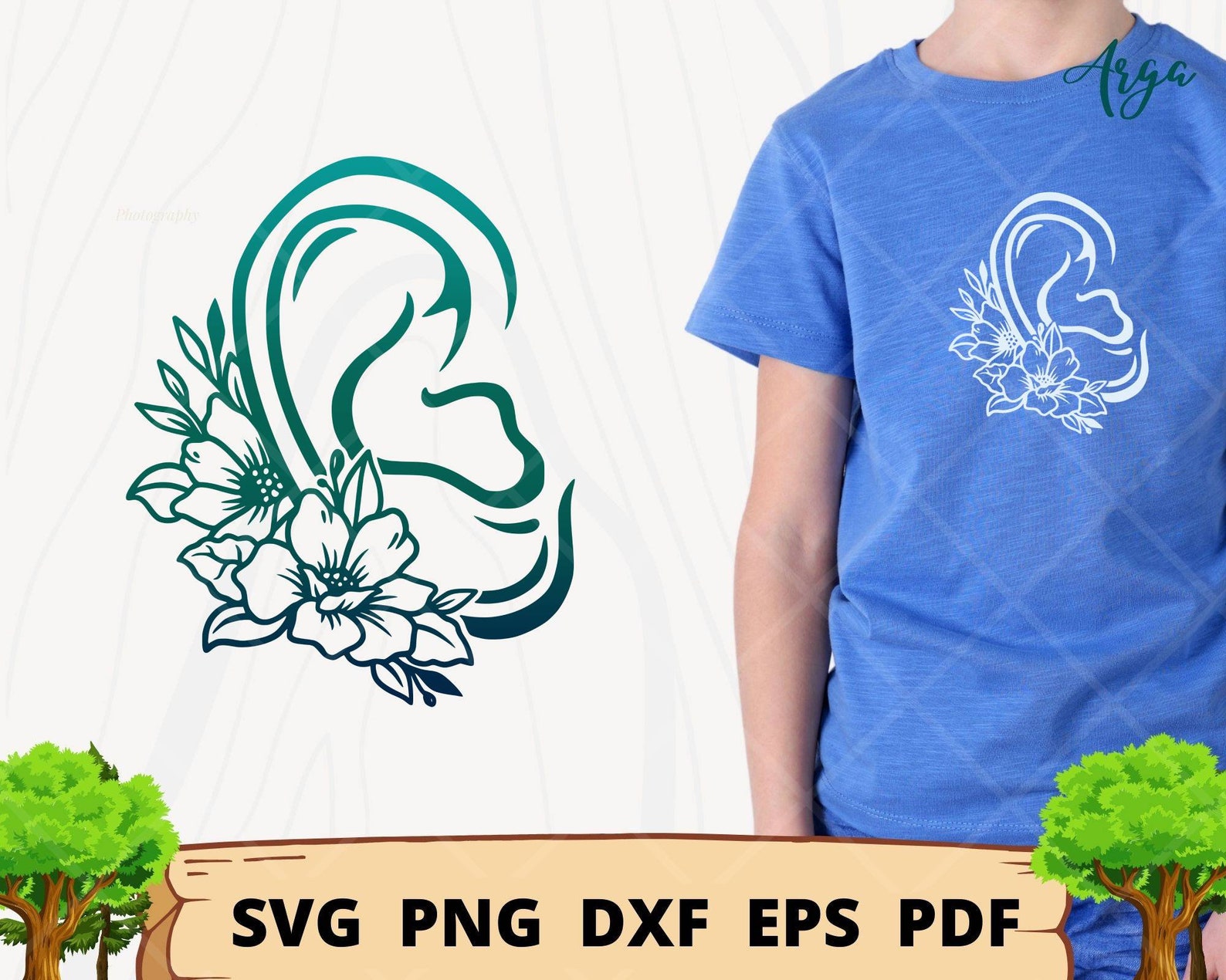 Human Ear Floral Ear Svg Ear Svg Ear With Flower Svg ENT - Etsy