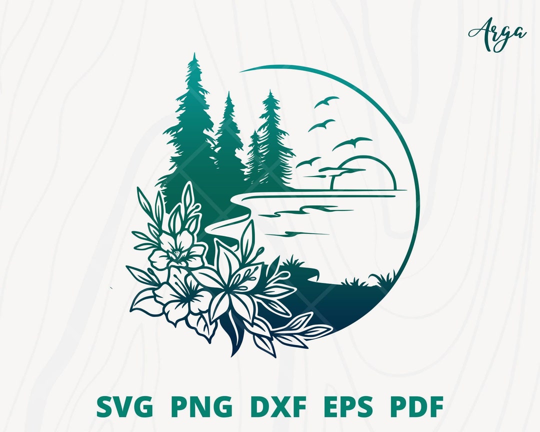 Lake SVG Files, Lake With Flower Svg, Lake Scene Svg, Lake Sublimation ...