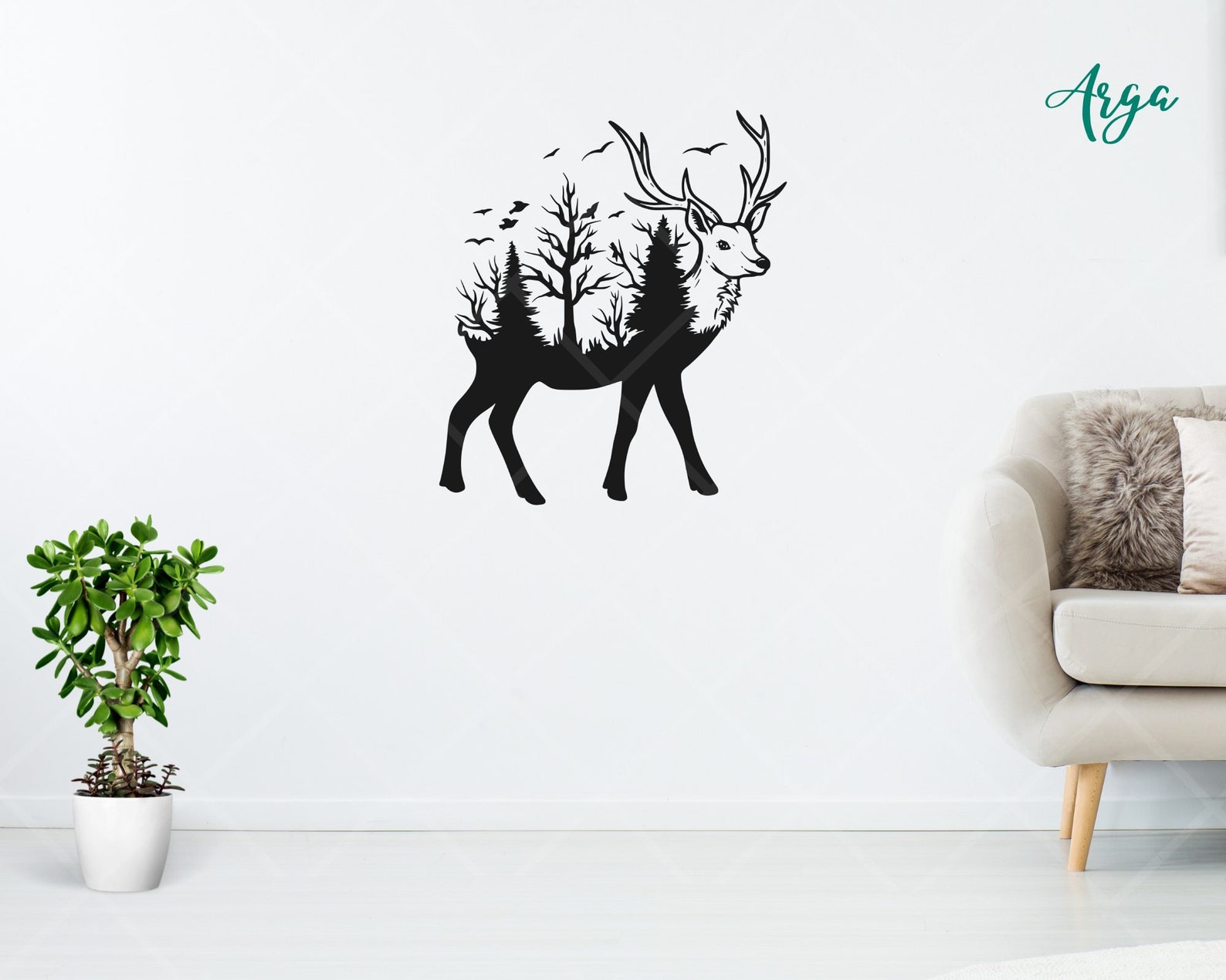 Deer Forest Svg Deer Svg Dear Trees Svg Forest Scene Svg - Etsy