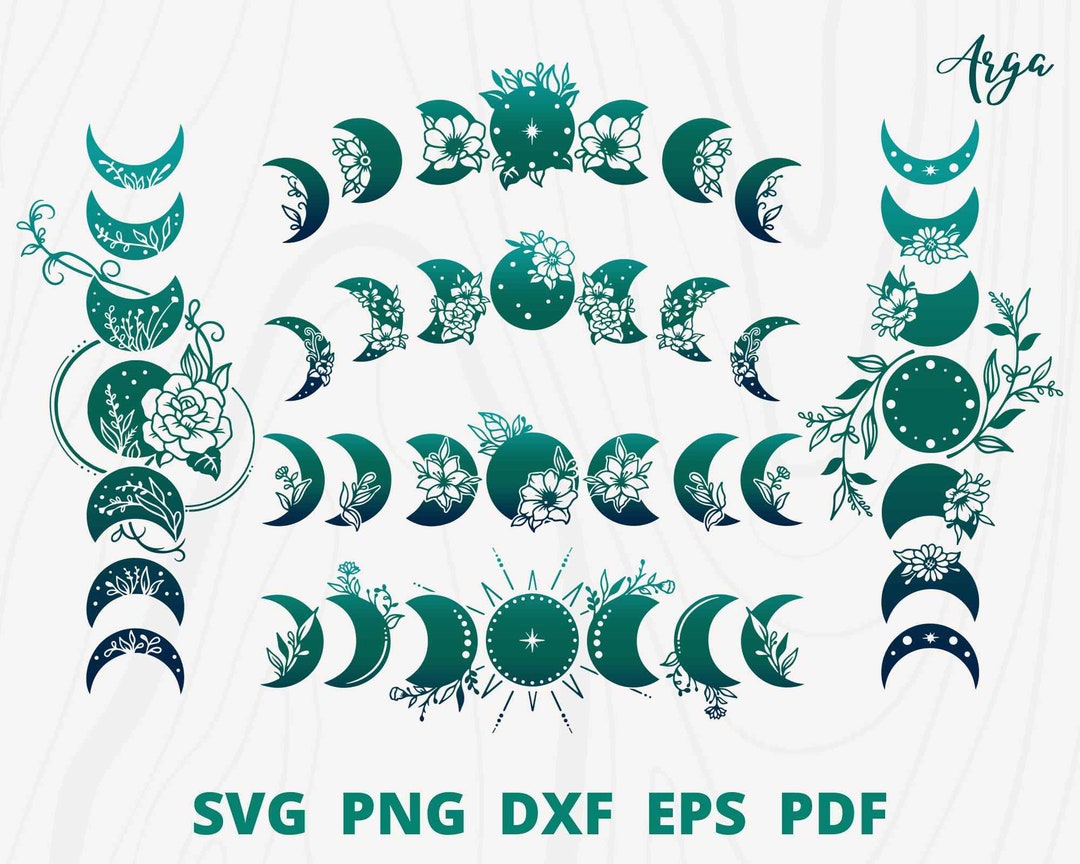 Moon Phase Svg Bundle, Flower Moon Phase Svg, Mystic Celestial Svg ...