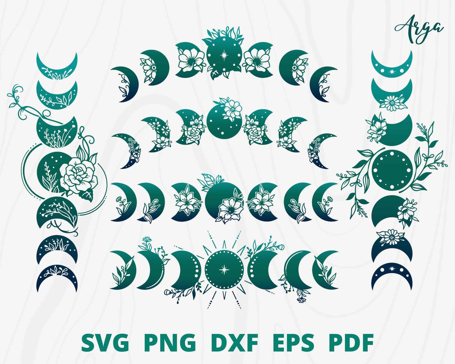 Moon Phase Svg Bundle, Flower Moon Phase Svg, Mystic Celestial Svg ...