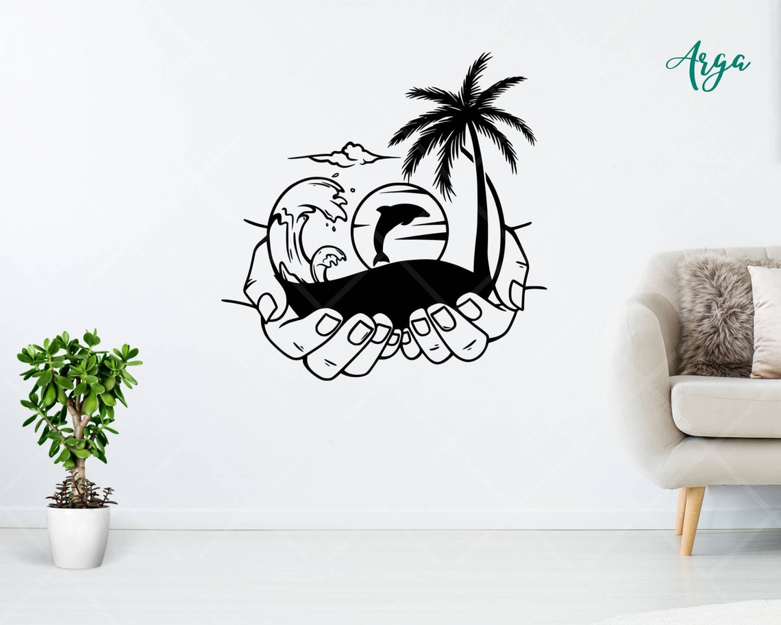 Hand Holding Beach With Dolphin Svg Beach Svg Hand Landscape - Etsy