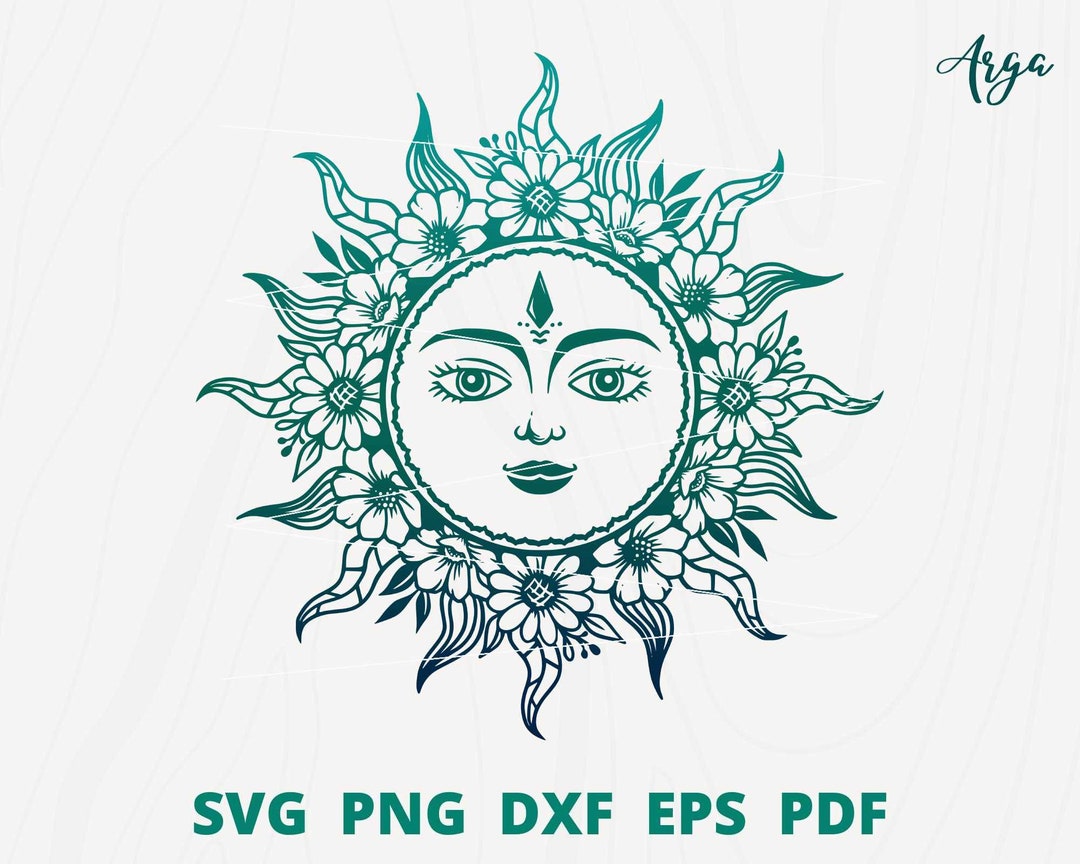 Flower Sun Svg, Sun Svg, Sun Face Svg, Mystical Sun Svg, Celestial Sun ...
