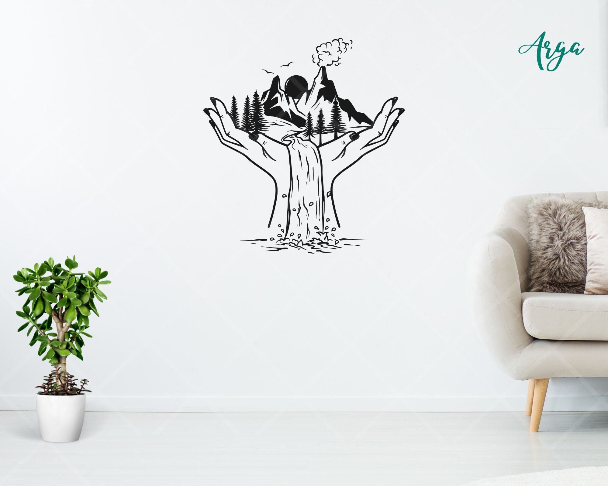 Hand Holding Waterfall Svg, Waterfall Landscape Svg, Hand Landscape Svg ...