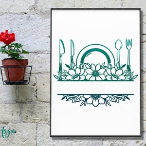 Split Monogram Restaurant Svg, Restaurant Logo, Floral Cutlery Frame ...
