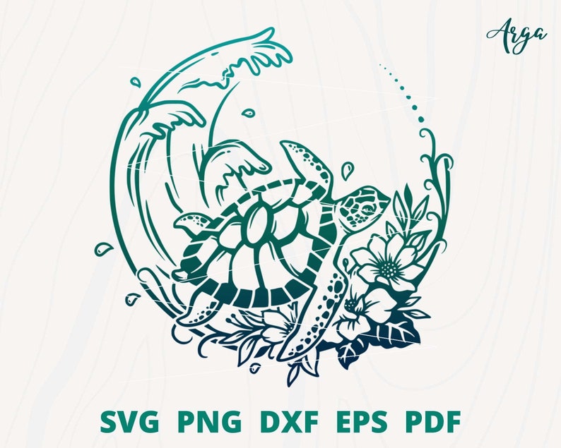 Turtle With Wave Svg Turtle Svg File Sea Turtle Svg Flower - Etsy