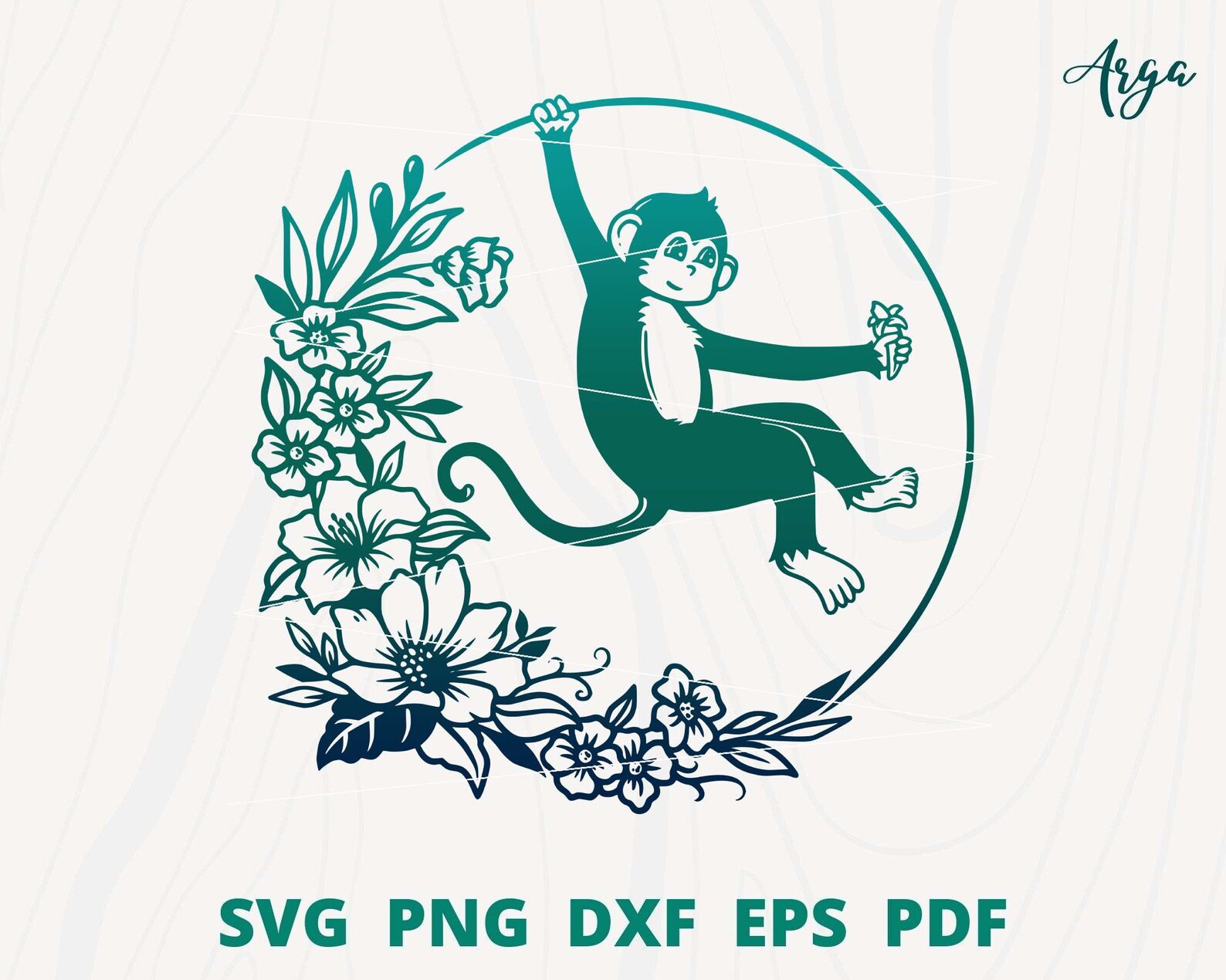 Monkey Svg Bundle, Monkey Flower Frame, Floral Monkey Svg, Cute Monkey ...