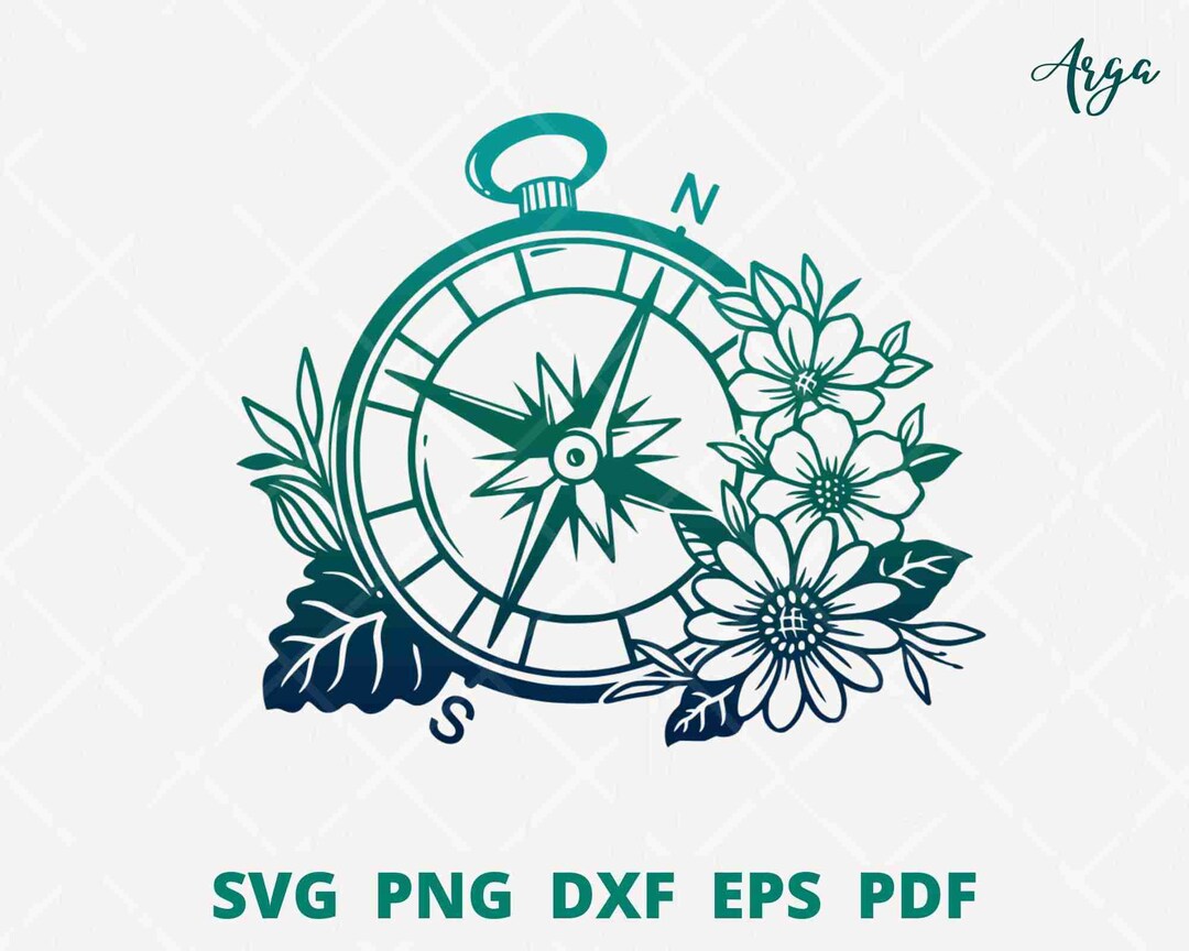 Compass With Flower Svg, Compass Rose Svg, Vintage Compass Svg, Floral ...