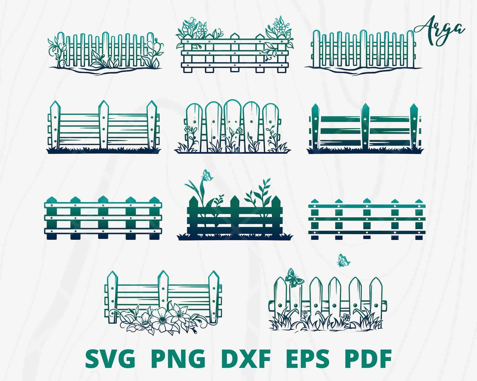 Fence Svg Bundle Wooden Fence Svg Garden Fence Svg Floral - Etsy