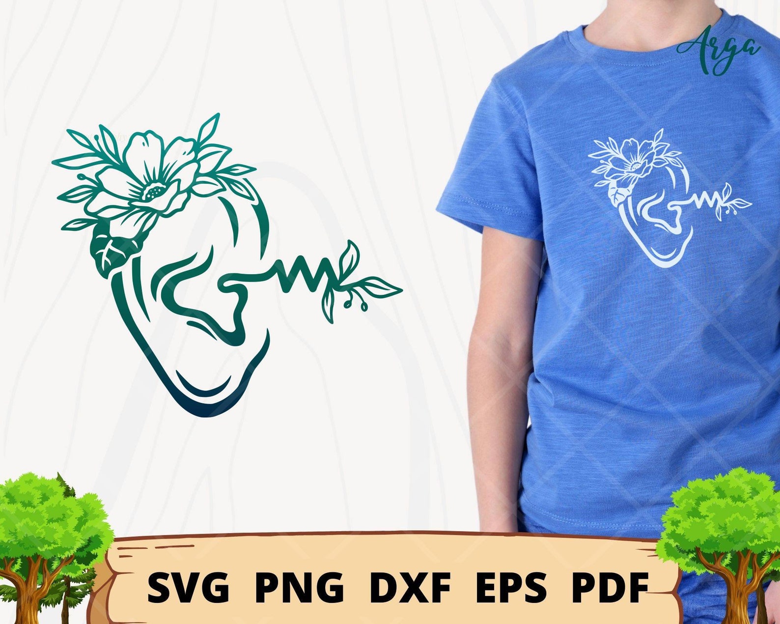 Human Ear Svg Files Floral Ear Svg Ear With Flower Svg ENT | Etsy