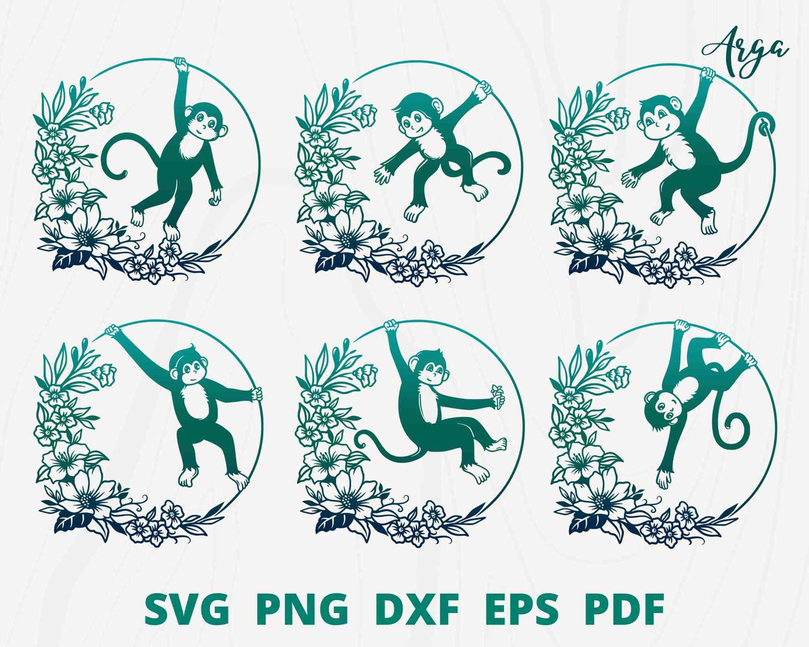 Monkey Svg Bundle Monkey Flower Frame Floral Monkey Svg - Etsy