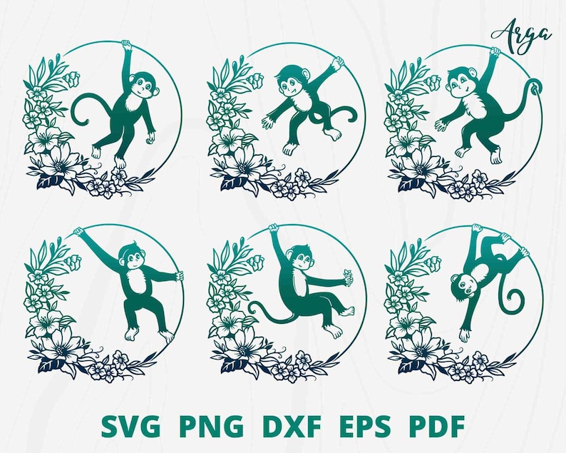 Monkey Svg Bundle Monkey Flower Frame Floral Monkey Svg - Etsy