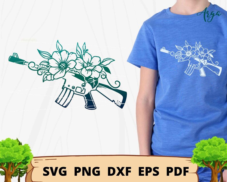 Gun With Flower Svg Weapon Svg Assault Rifle Svg Floral Gun - Etsy