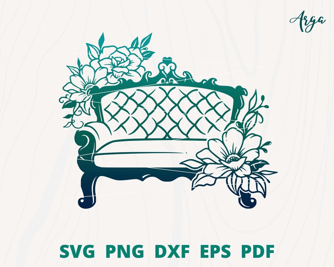 Sofa Svg, Couch Svg, Sofa With Flower, Vintage Couch Svg, Floral Couch ...