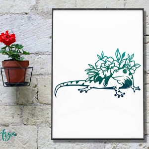 Floral Gecko Svg, Lizard With Flower Svg, Gecko Svg, Floral Lizard Svg ...