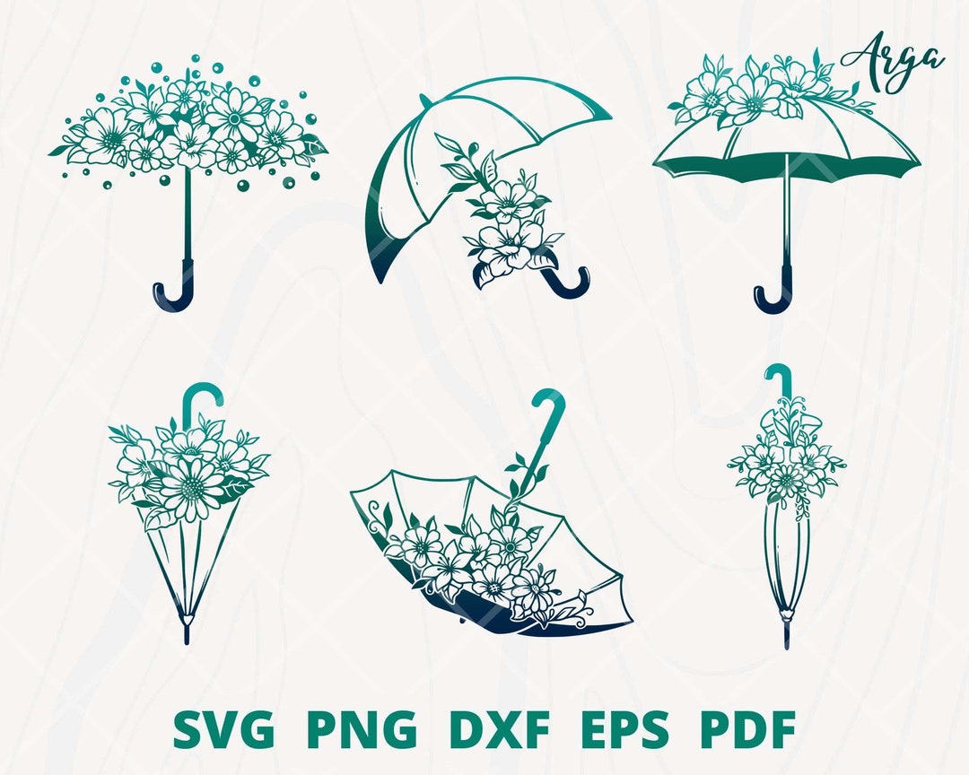 Umbrella Svg Bundle, Umbrella With Flower Svg, Umbrella Svg, Rain Svg ...