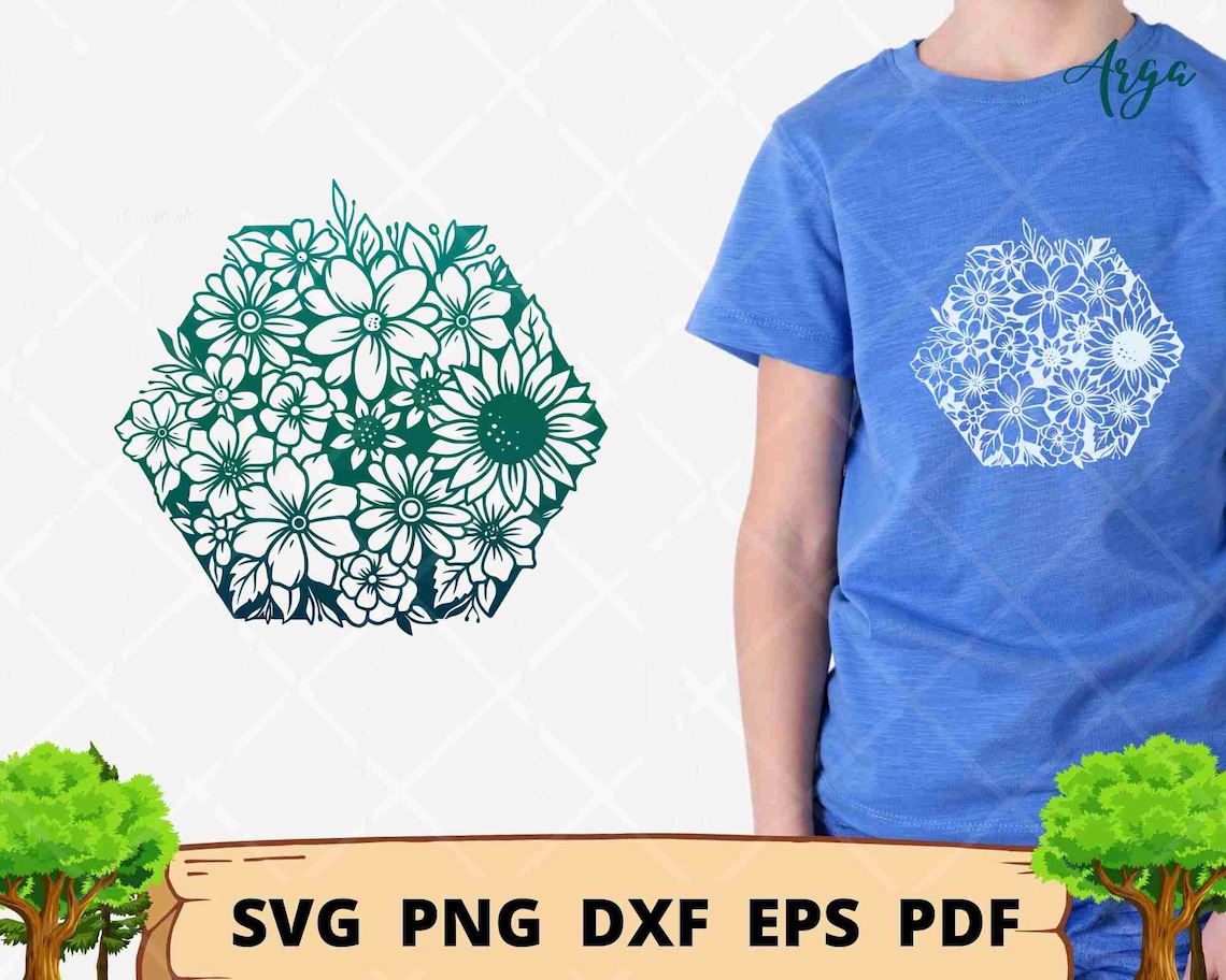 Hexagonal Flowers Svg Geometric Flower Svg Flowers Wall | Etsy