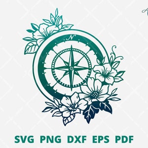 Compass Svg, Compass With Flower Svg, Compass Rose Svg, Vintage Compass ...
