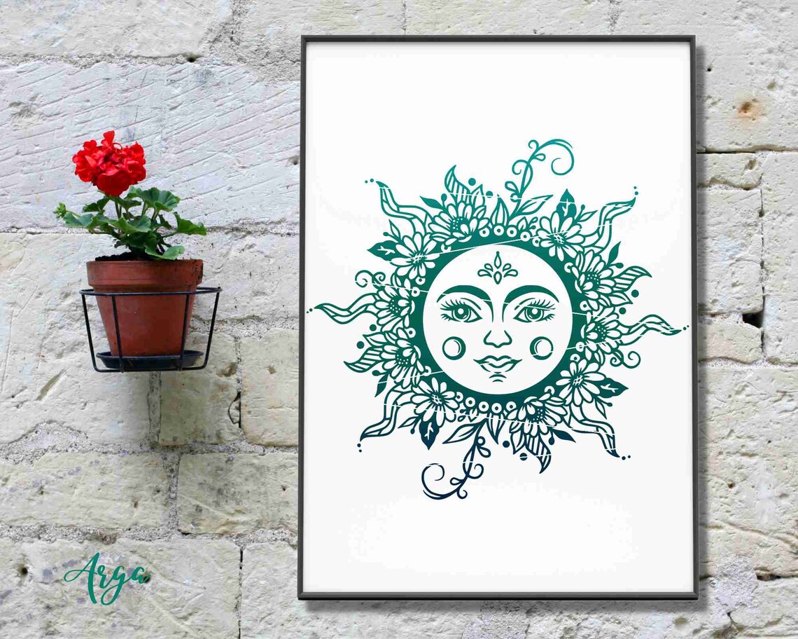 Sun Face Svg, Sun Svg, Celestial Sun Svg, Sun Scene Svg, Mystical Sun ...