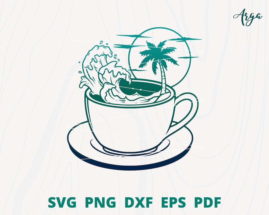 Wave Svg, Wave on Coffee Cup, Wave Scene Svg, Ocean Cut File, Wave ...