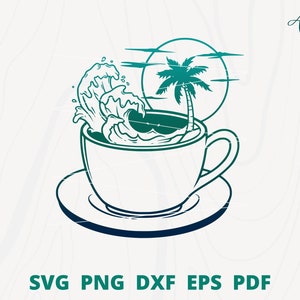Wave Svg, Wave on Coffee Cup, Wave Scene Svg, Ocean Cut File, Wave ...