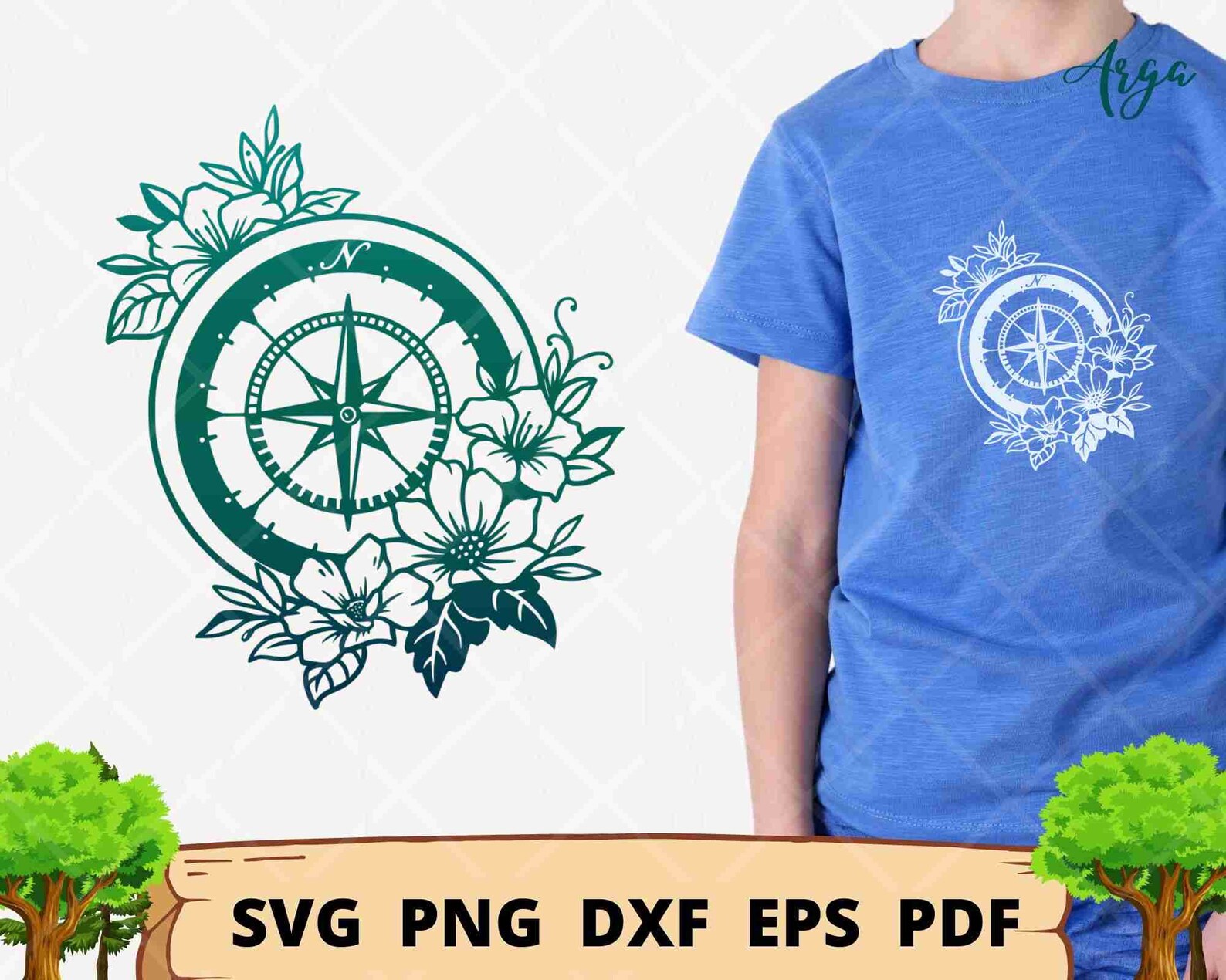 Compass Svg Compass With Flower Svg Compass Rose Svg | Etsy