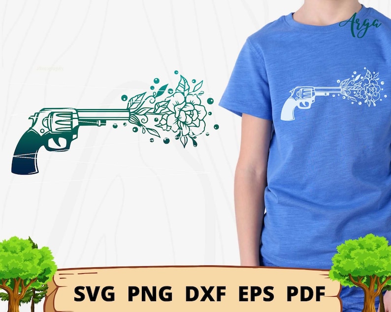 Flower Revolver Svg, Floral Pistol Svg, Revolver Svg, Weapon Svg ...