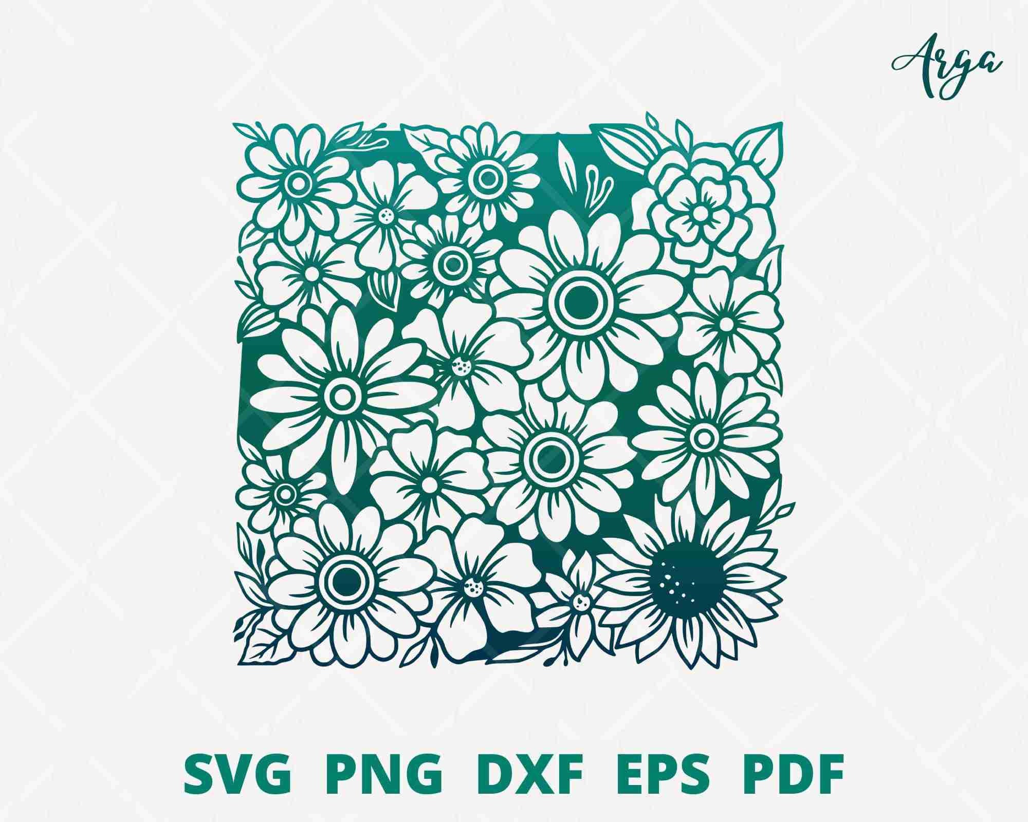 Square Flowers Svg Floral Square Svg Rectangle Flowers for - Etsy