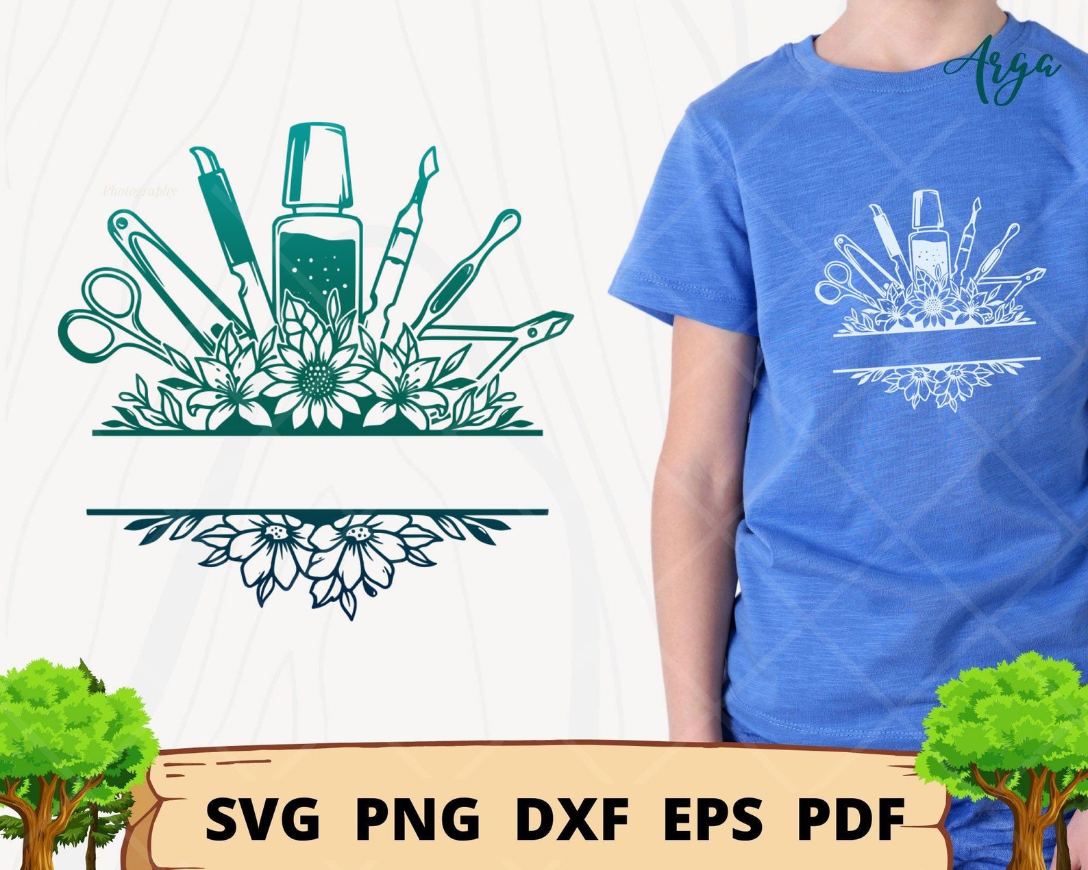 Split Monogram Nail Art Tools Svg, Nail Art Logo, Floral Nail Art Tools ...