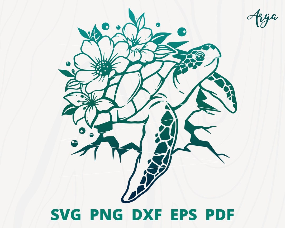 Floral Turtle Svg, Turtle Svg File, Sea Turtle Svg, Turtle Wall Decor ...