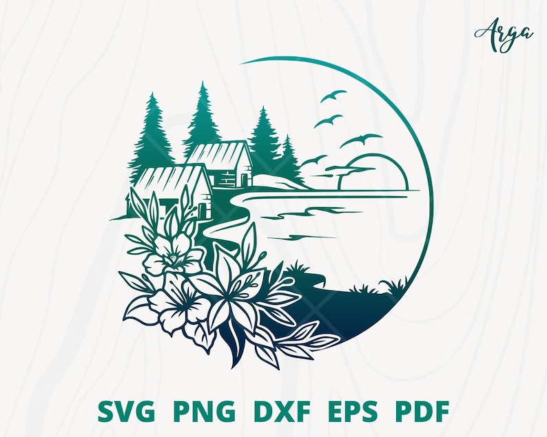 Lake House Png House Near Lake With Flower Lake Scene Svg - Etsy