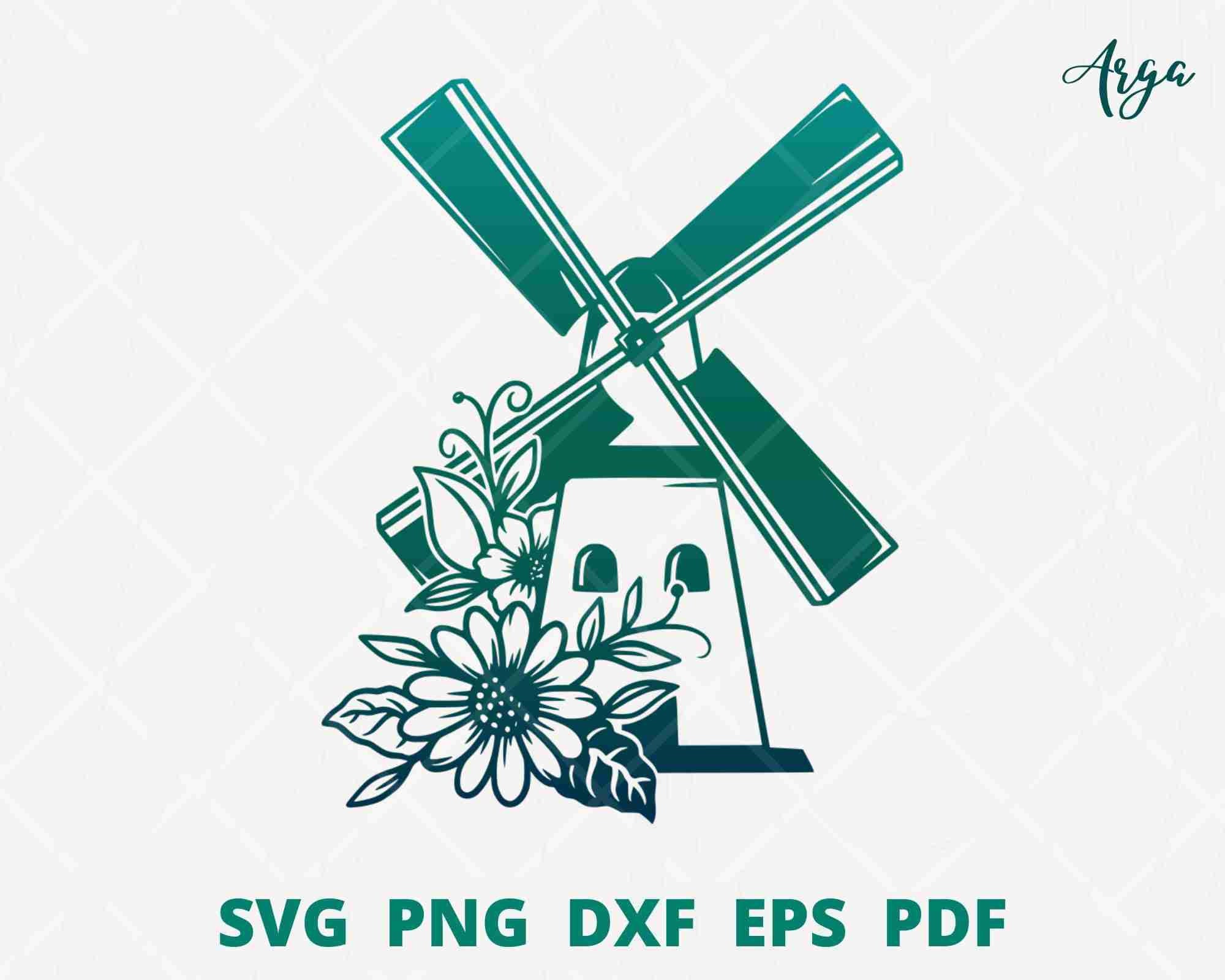 Windmill Svg Png Windmill With Flower Floral Windmill Svg - Etsy