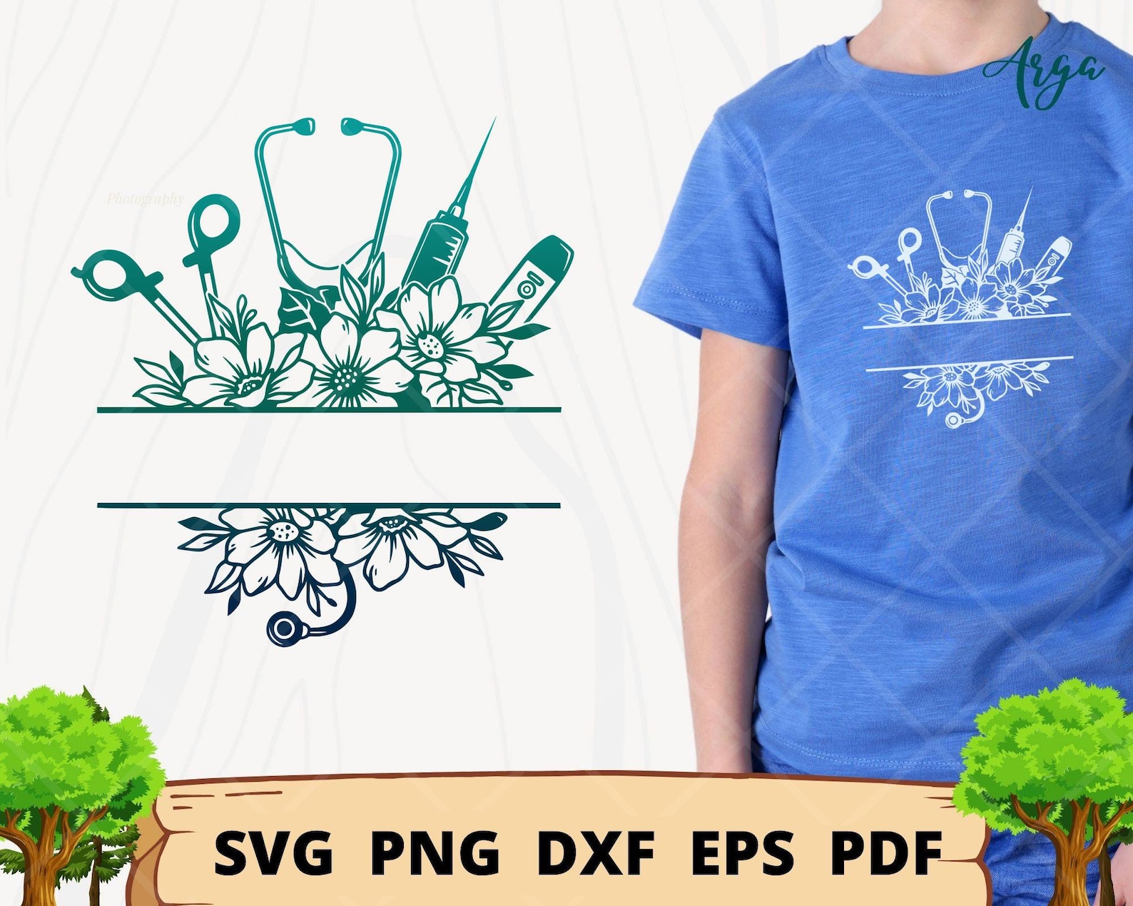 Nurse Svg, Split Monogram Nurse Floral Frame Svg, Nurse Logo Svg ...
