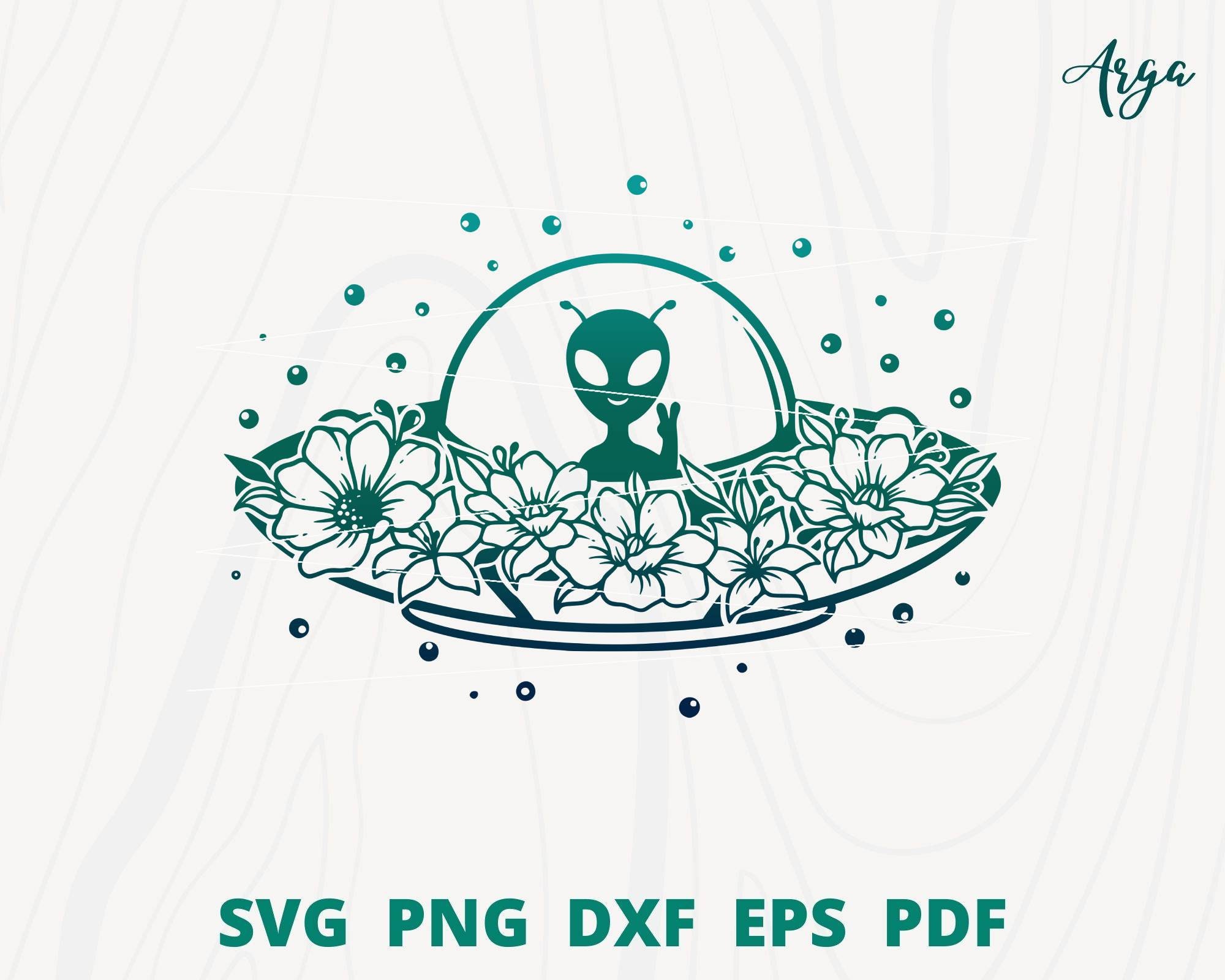 Flower UFO svg, Cute Alien svg, UFO svg, Alien girl svg, Alien Peace ...