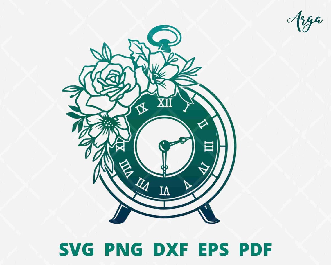 Vintage Clock Svg Clock Svg With Flower Watch Svg Clock | Etsy