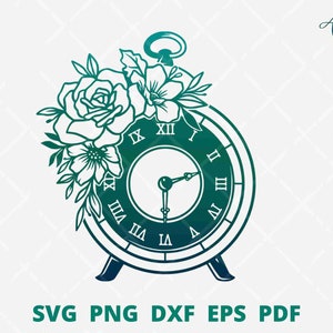 Vintage Clock Svg, Clock Svg With Flower, Watch Svg, Clock Svg, Clock ...